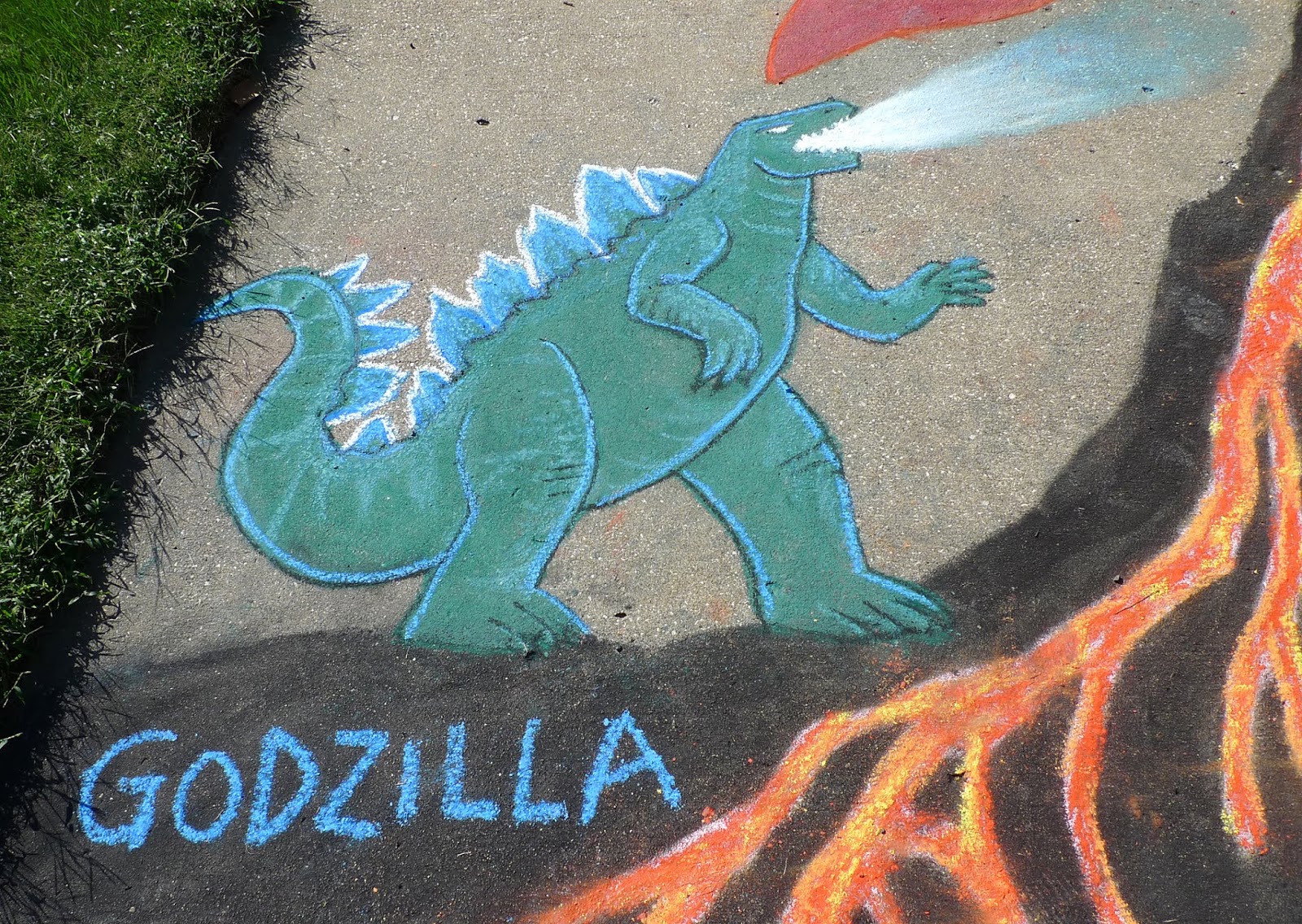 LUDstuff!: CHALK ART: "Godzilla and Friends"