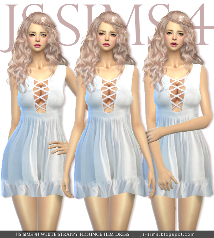 [JS SIMS 4] White Strappy Flounce Hem Dress－JS SIMS｜痞客邦