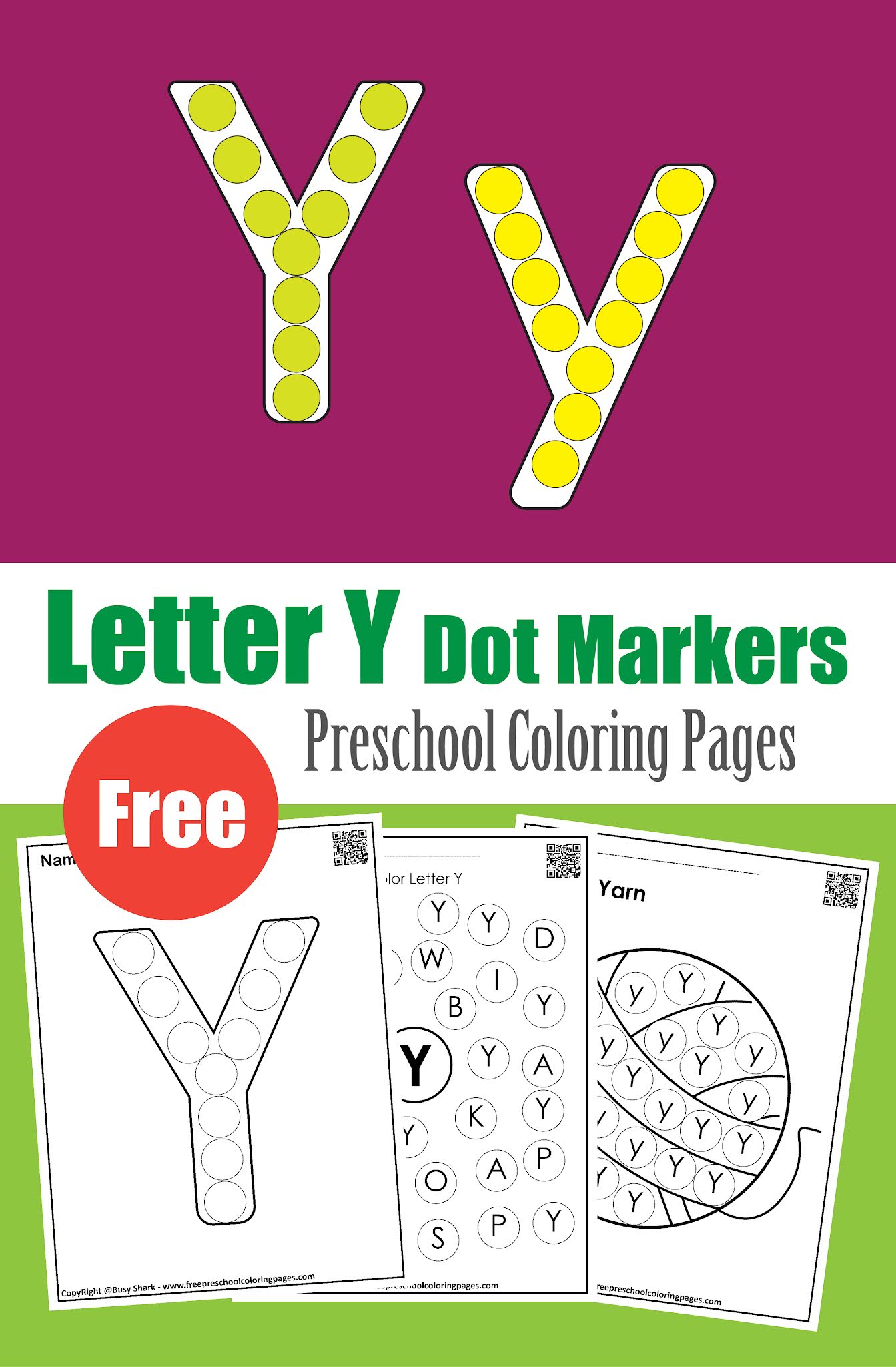 Letter Y "10 free Dot Markers coloring pages"