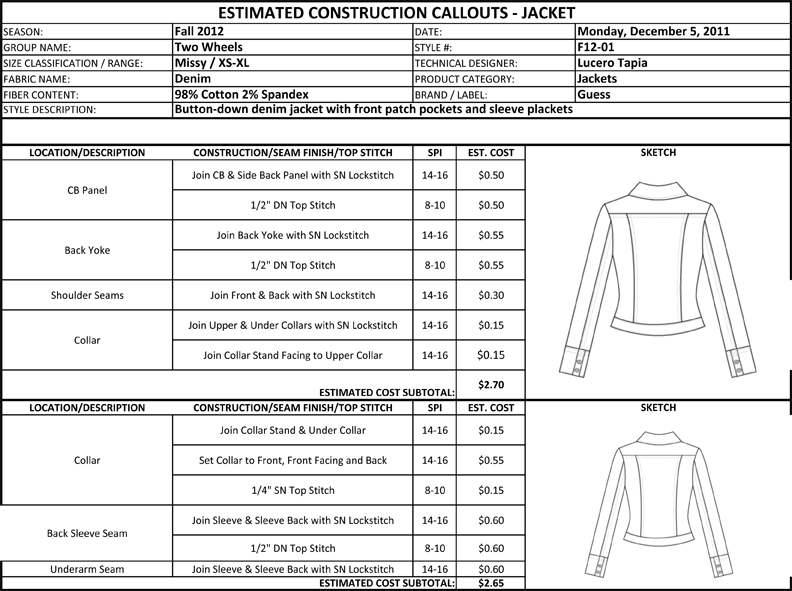 Lucero Tapia's Portfolio: Denim Jacket Tech Pack & Look For Less