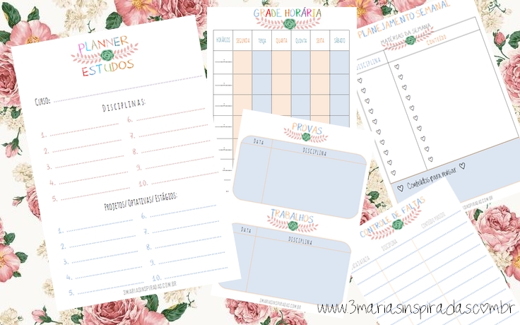 Para baixar e imprimir - Planner de Estudos - 3 MARIAS INSPIRADAS