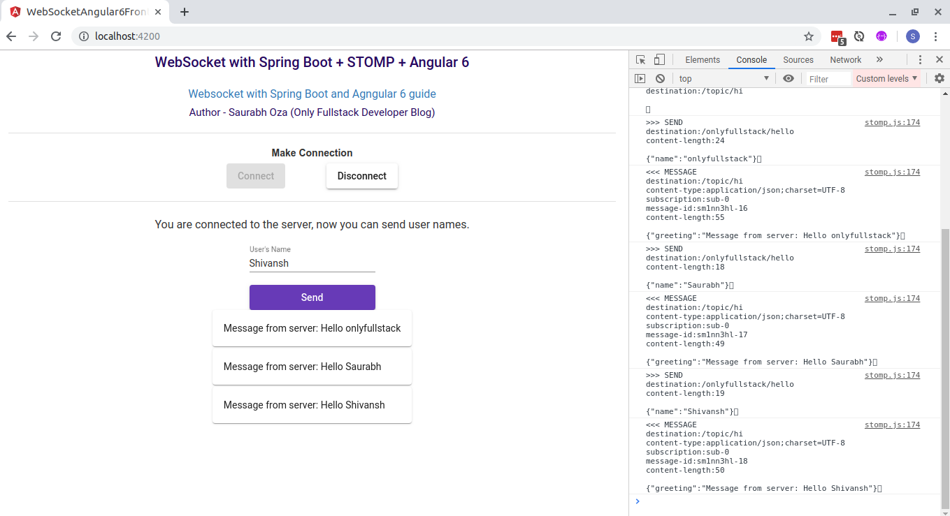 Part 3 Websocket Example With Spring Boot Angular 6