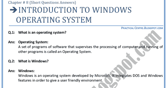Practical Centre: Introduction To Windows Operating System - Short ...
