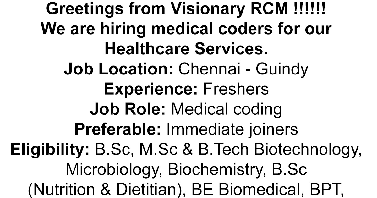 Opening For Fresher- Medical Coding- US Shift @ Visionary RCM - HR Ida ...