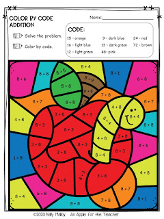 An Apple For The Teacher: Back to School Color by Number Worksheets