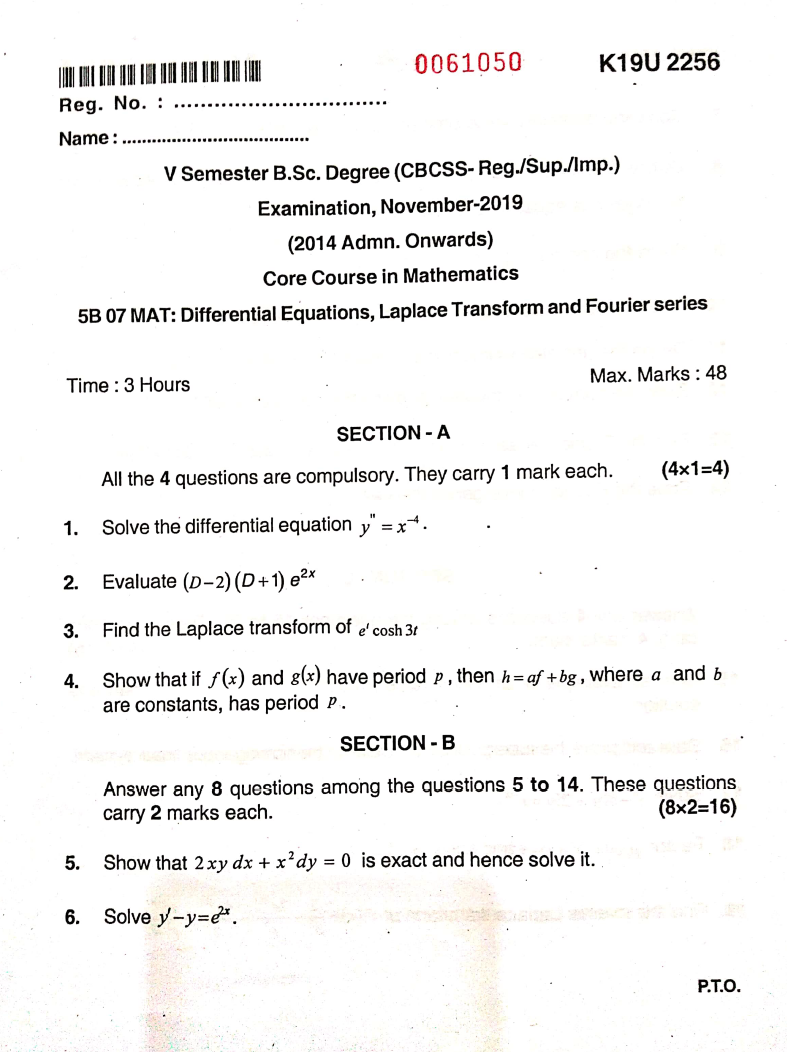 Kannur University B.Sc Mathematics 5B 07MAT : DIFFERENTIAL EQUATIONS ...