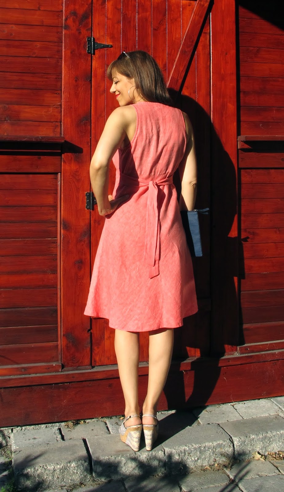 Marfy 6194 coral linen dress / Robe Marfy 6194 en lin corail