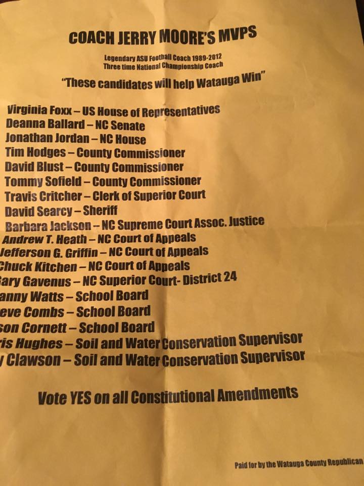 WataugaWatch: Coach Jerry Moore Gets Used by the Watauga GOP