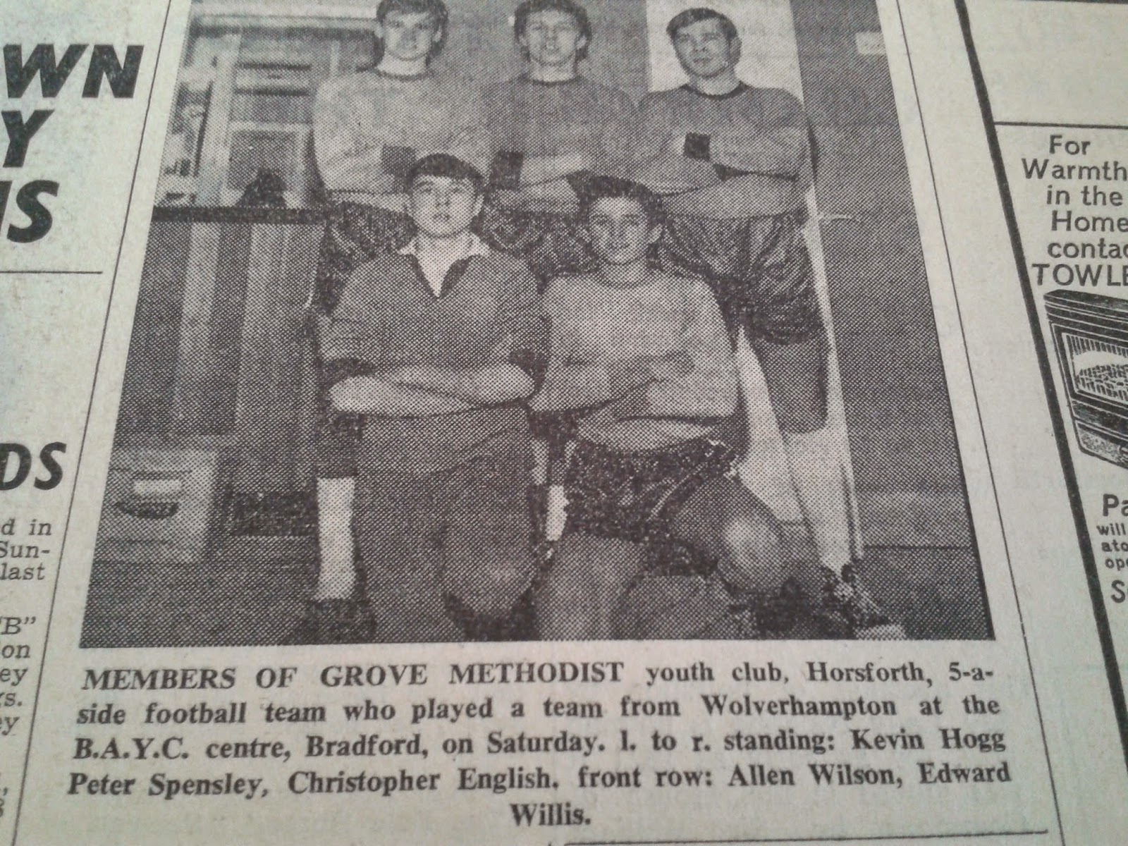 Horsforth Museum: Horsforth Grove Methodist football news Feb 18th 1965