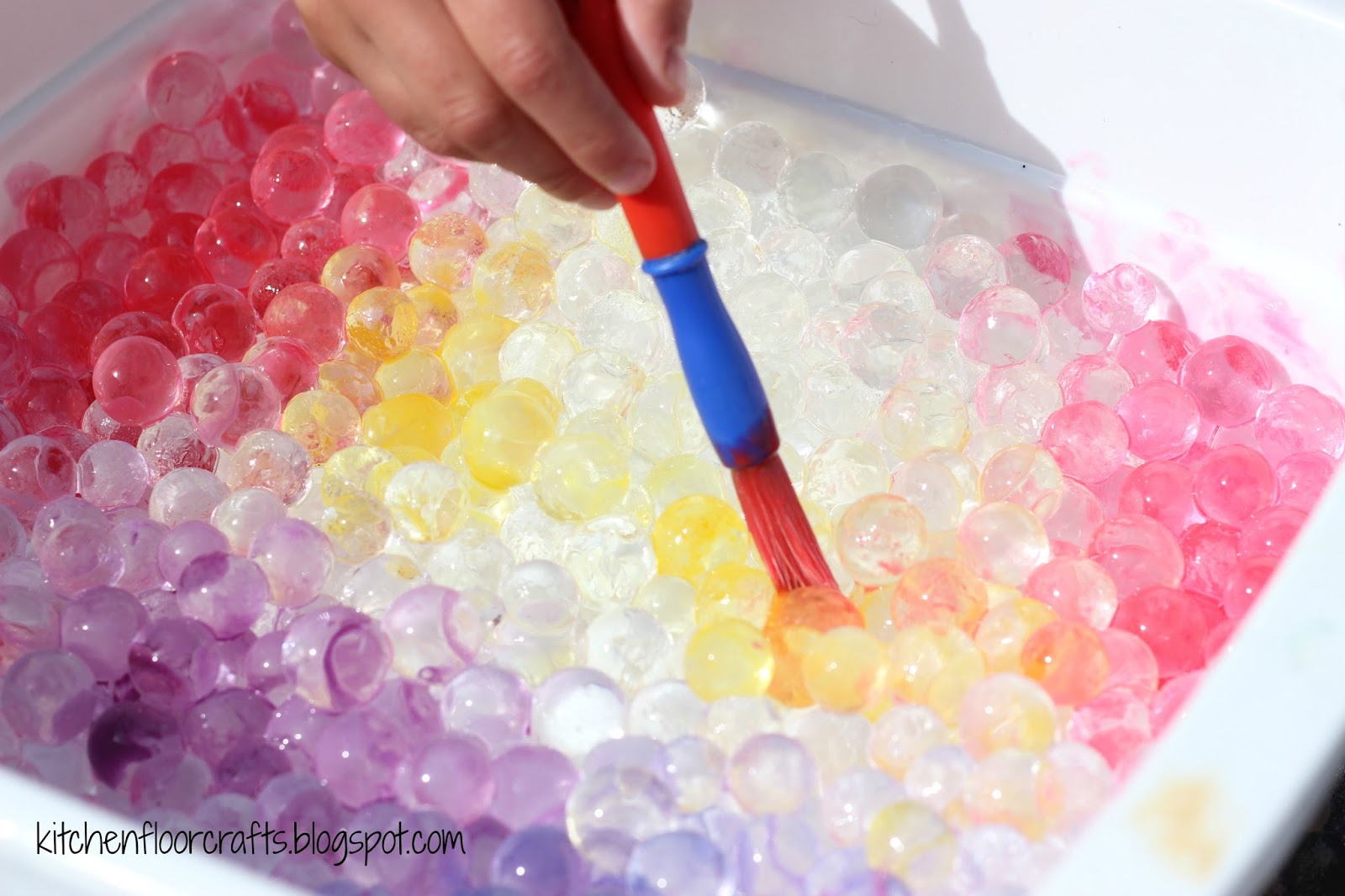 Kitchen Floor Crafts: Painting Water Beads