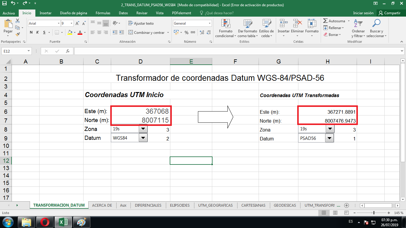 Transformación de Datum WGS-84 a PSAD-56 (EXCEL!!!)