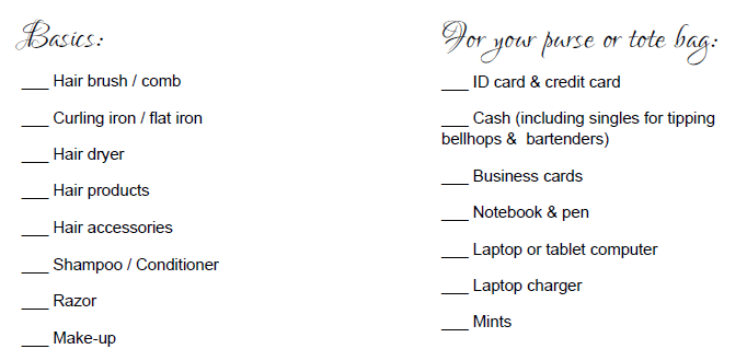 Blogging Conference Packing Checklist Printable - This Fairy Tale Life