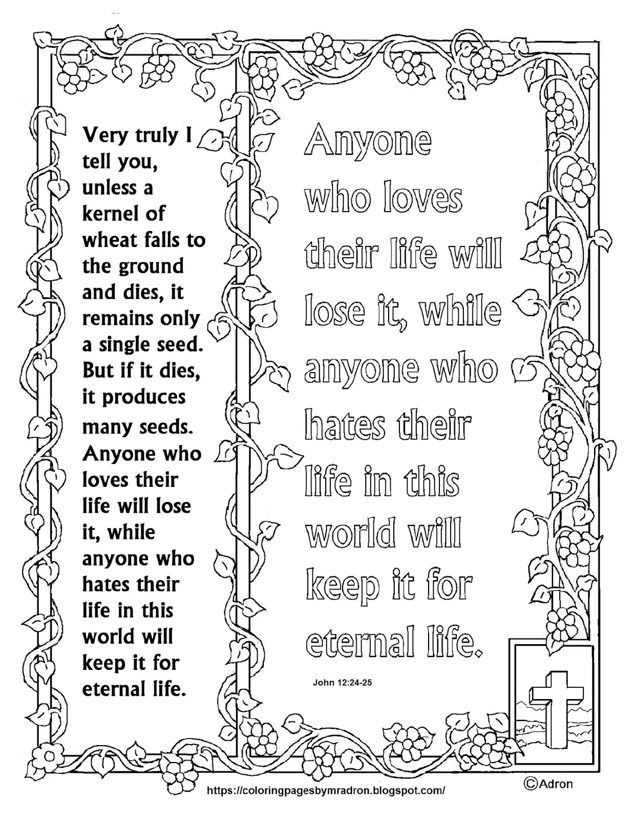 Coloring Pages for Kids by Mr. Adron: Free John 12:24-25 Print And ...