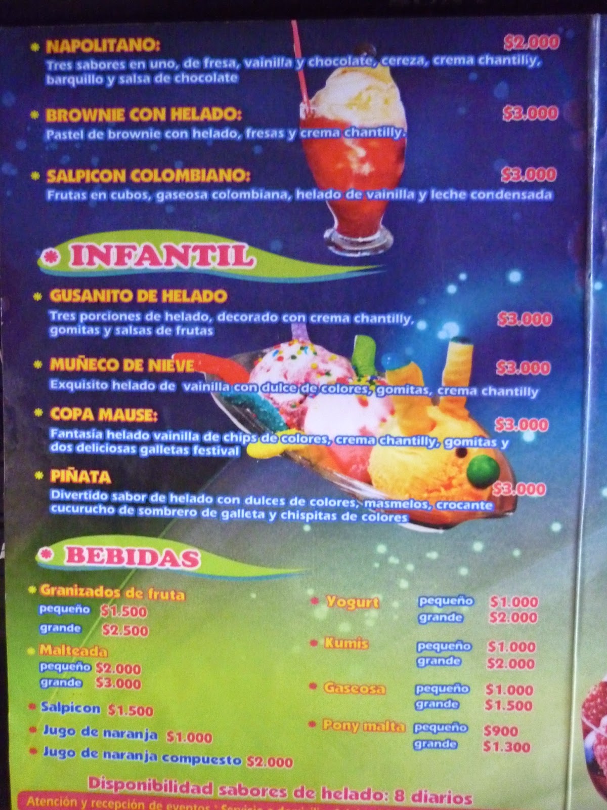 PRESENTACION DEL MENU HELADERIA YOFREY ~ HELADERIA YOFREY
