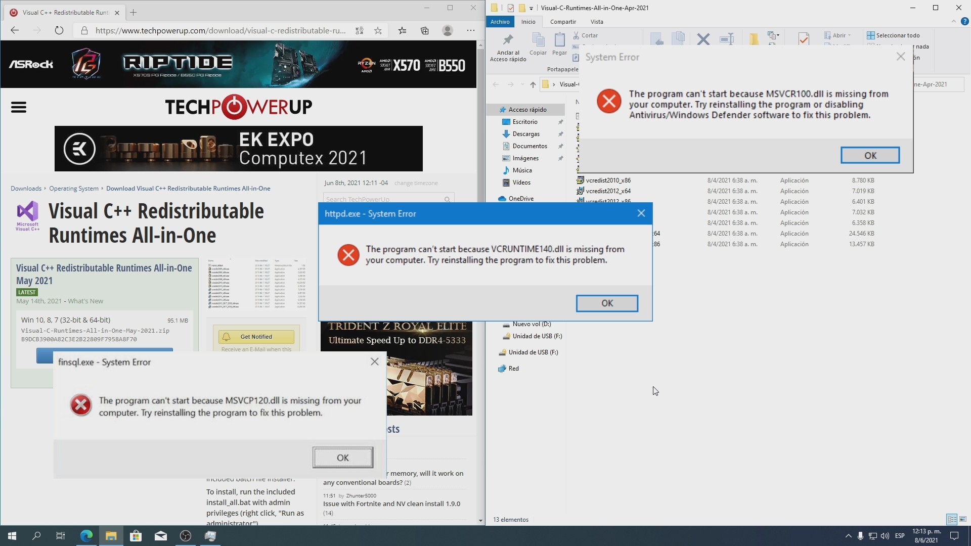 Solucion errores Visual C en Windows 10. Todos los DLLs
