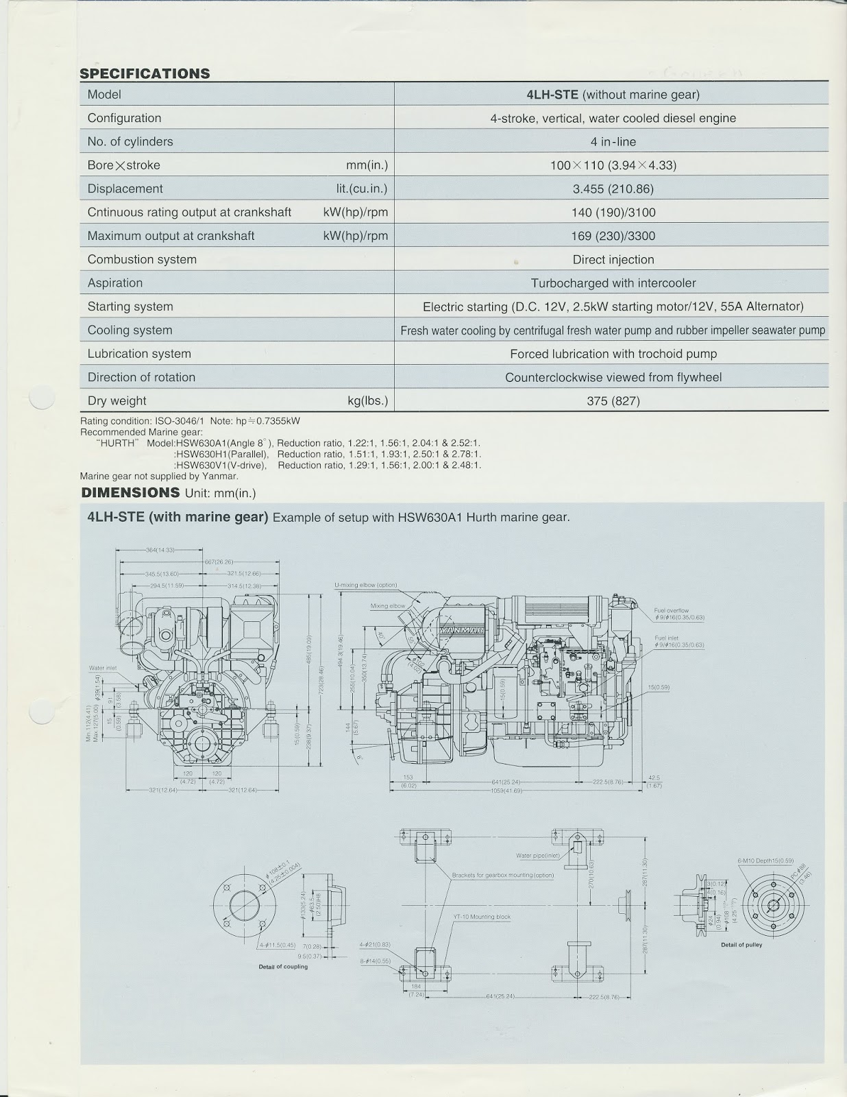 1999 Mainship 350 / 390 Trawler SOLD!!!: Yanmar 4LH-STE Specifications