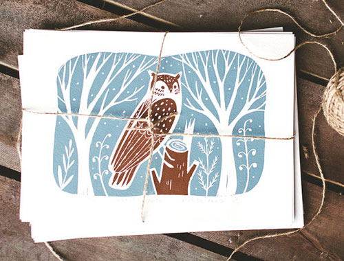 My Owl Barn: Winter Themed Linocut Artwork
