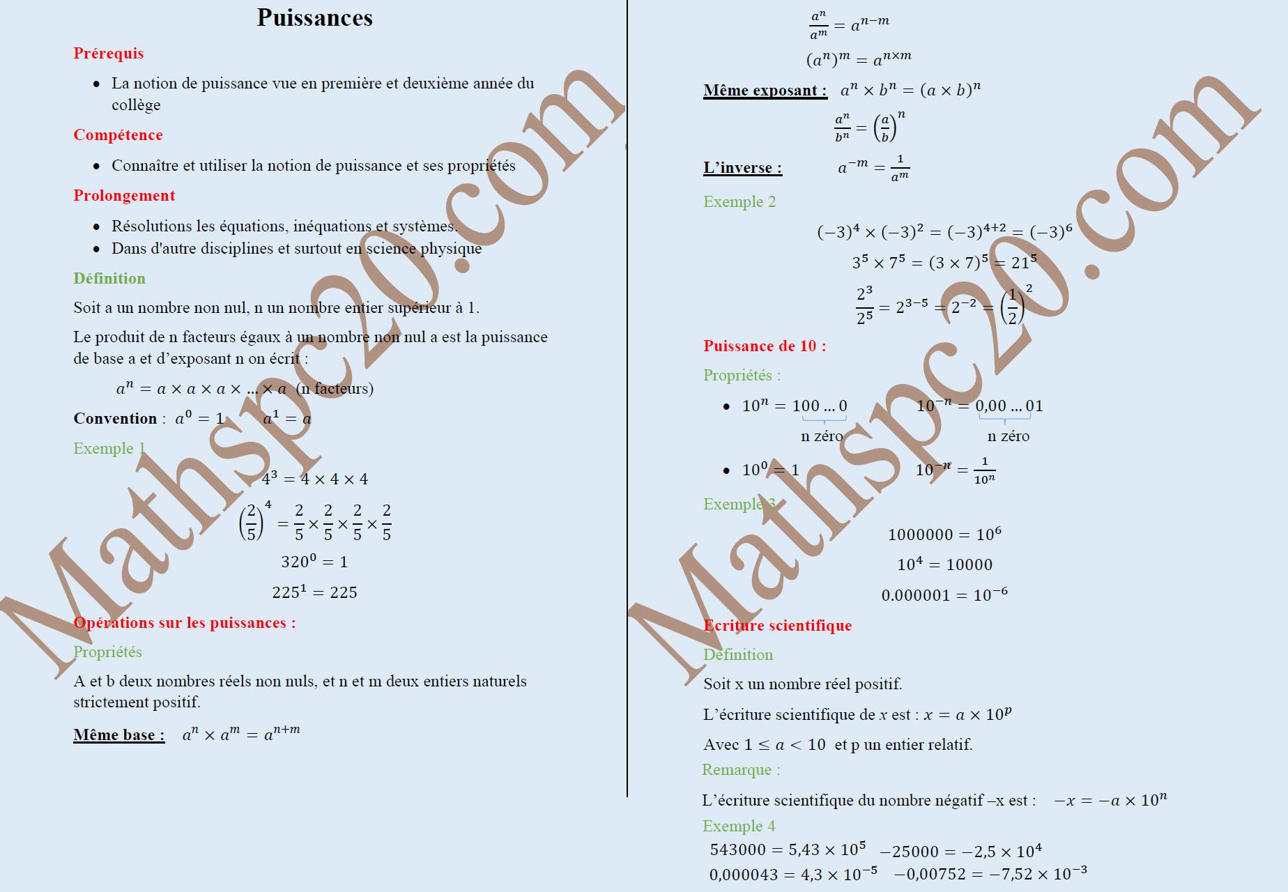Puissance troisième année collège biof - mathspc20