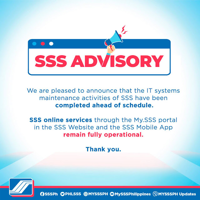 SSS system maintenance completed ahead of schedule; online services ...