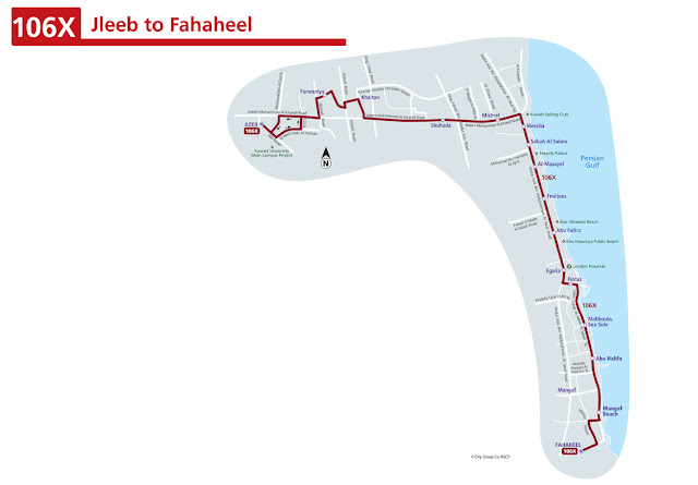 Kuwait City Bus Route 106X (Jleeb to Fahaheel) - Kuwait City Bus Route