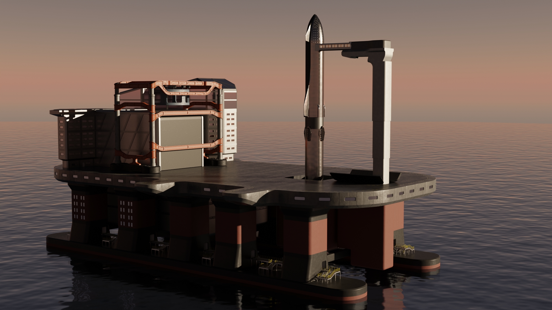 SpaceX Starship Super Heavy launching from sea platform by Roger ...