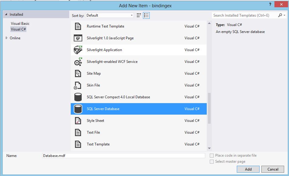 How to make Database table in visual studio 2012