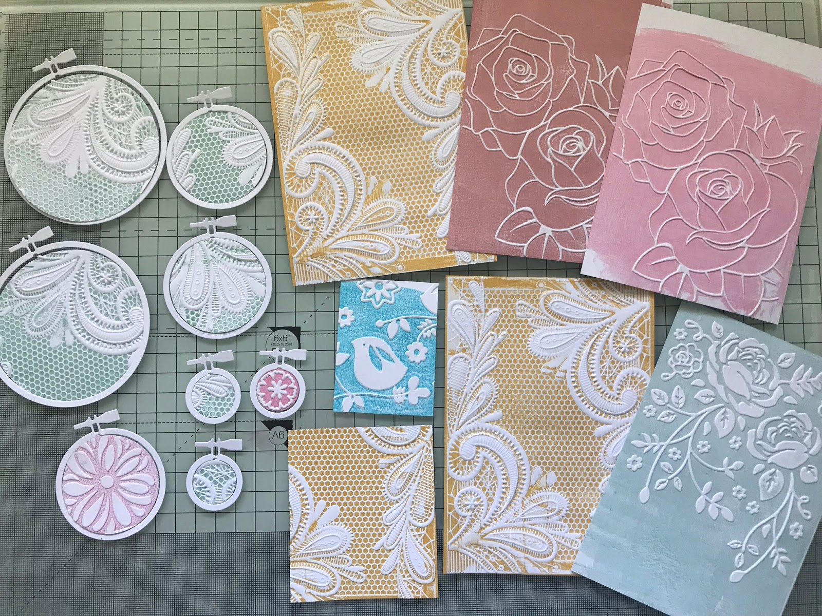 Embossing folder inked background cards