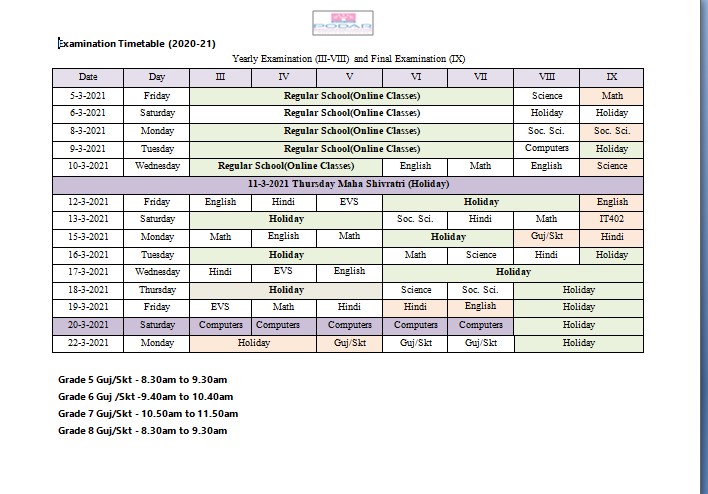Final Exam Timetable 2020-21
