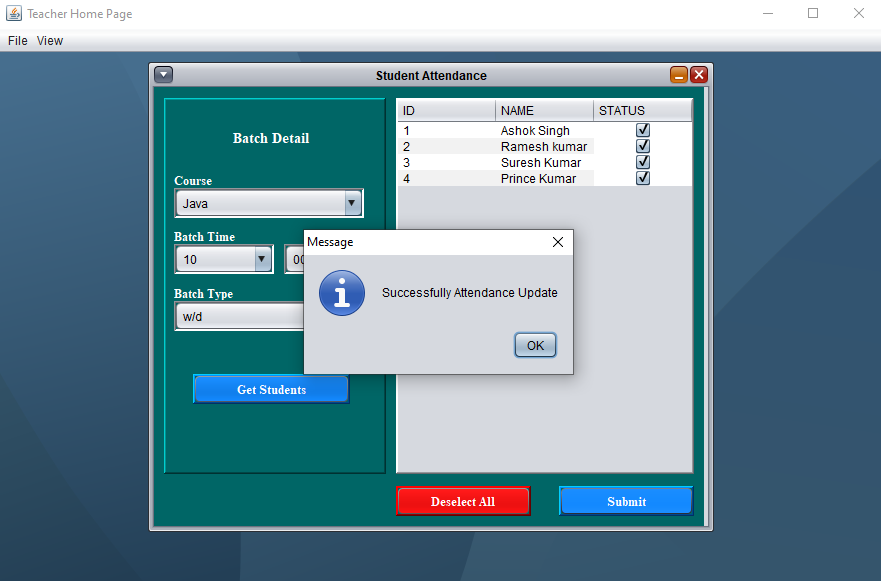 D.Tech Academic: Attendance System App in Java Swing and MySQL Database