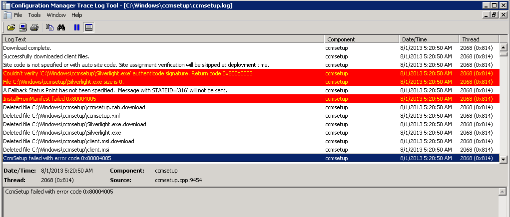 System Center Configuration Manager Blog Ccmsetup Failed With Error