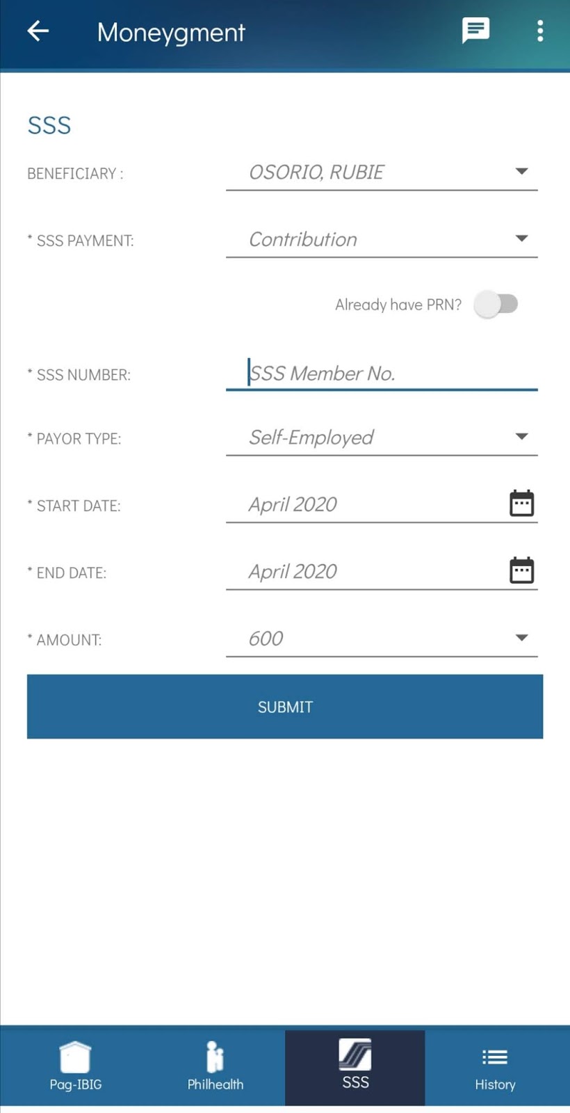 SSS Payment Thru Moneygment App