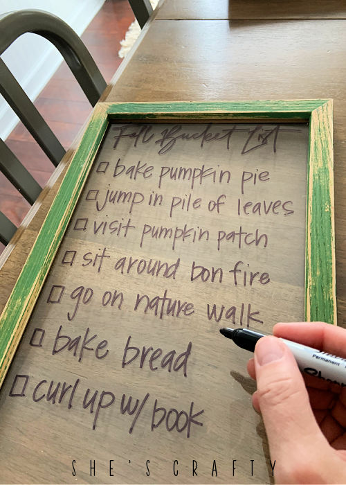 She's Crafty: Fall Bucket List Dry Erase Frame