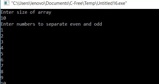 All C Programs Program 106 To Separate Even And Odd Numbers In An Array