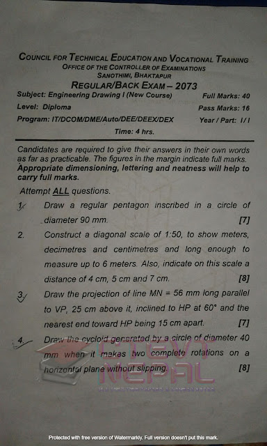 Engineering Drawing I - 1st Semester Questions Papers CTEVT | Diploma ...
