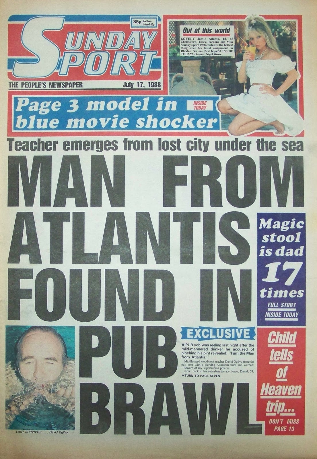Sunday Sport Newspaper 17 July 1988