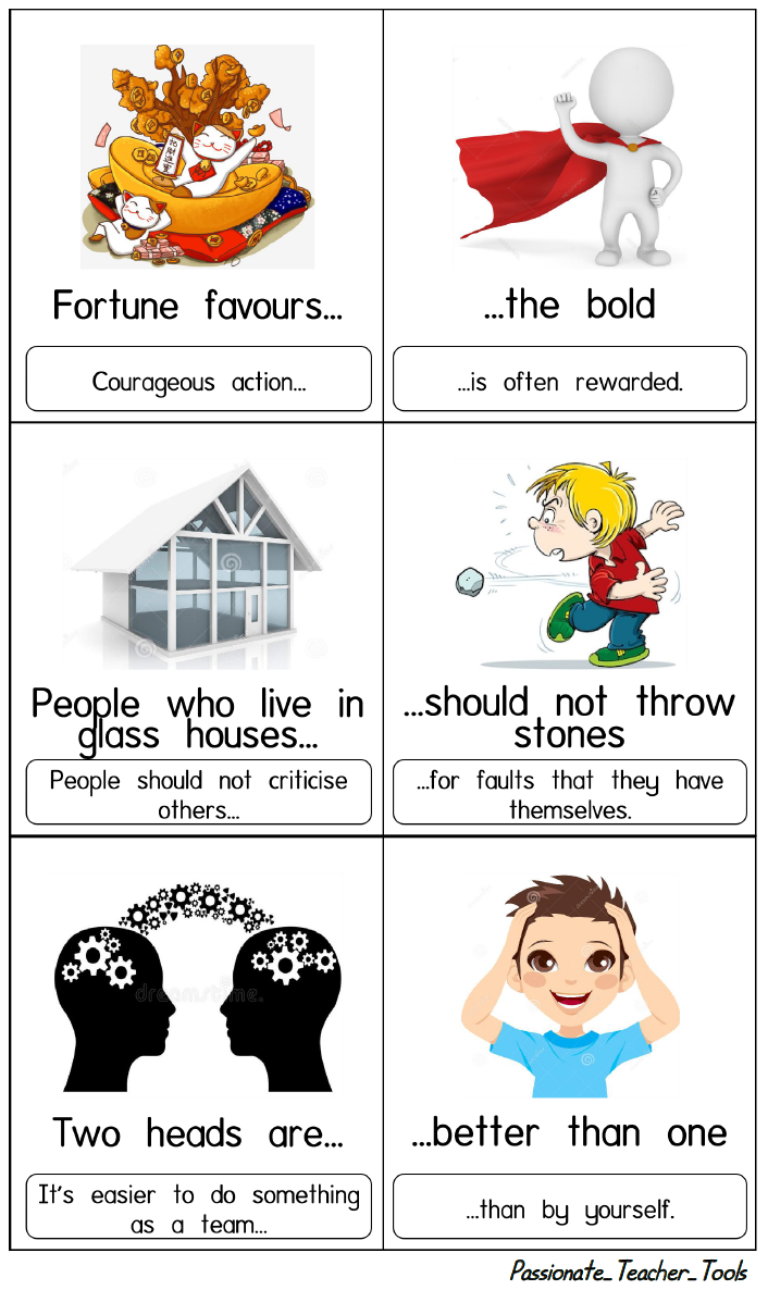 Passionate Teacher Tools: Proverbs / Idioms Matching Cards Game 5 (60 ...