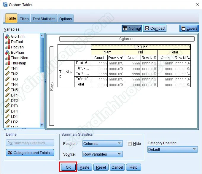 Chạy bảng kết hợp Custom Table trong SPSS | HỌC VIỆN ĐÀO TẠO TRỰC TUYẾN-TẬN TÂM-CHẤT LƯỢNG