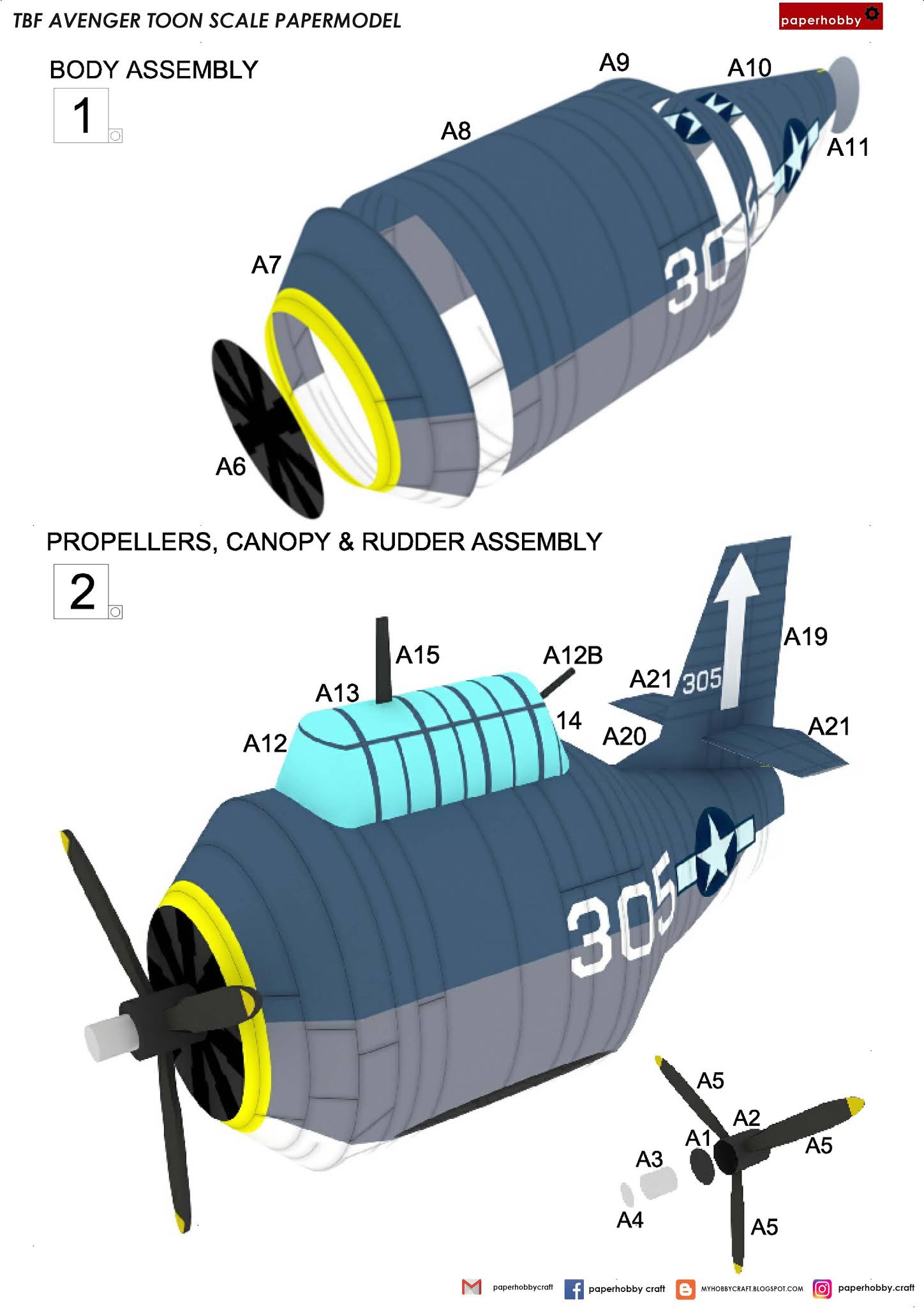 paperhobby: GRUMMAN TBF AVENGER TOON SCALE PAPERMODEL