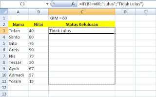 Rumus IF Menentukan Lulus dan Tidak Lulus di Excel - Blogger Toraja