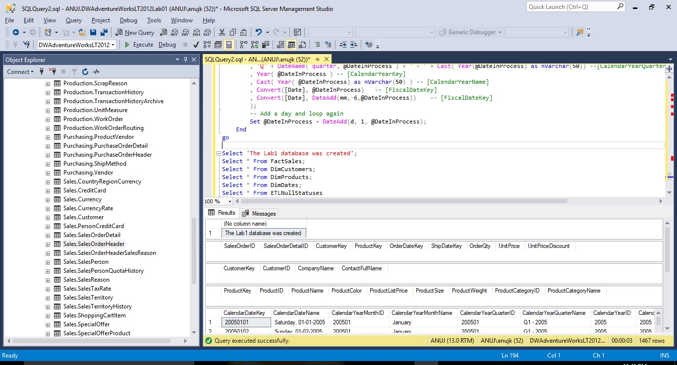 Microsoft BI Stack Project: SSMS 1 - Creating Data warehouse using SQL ...