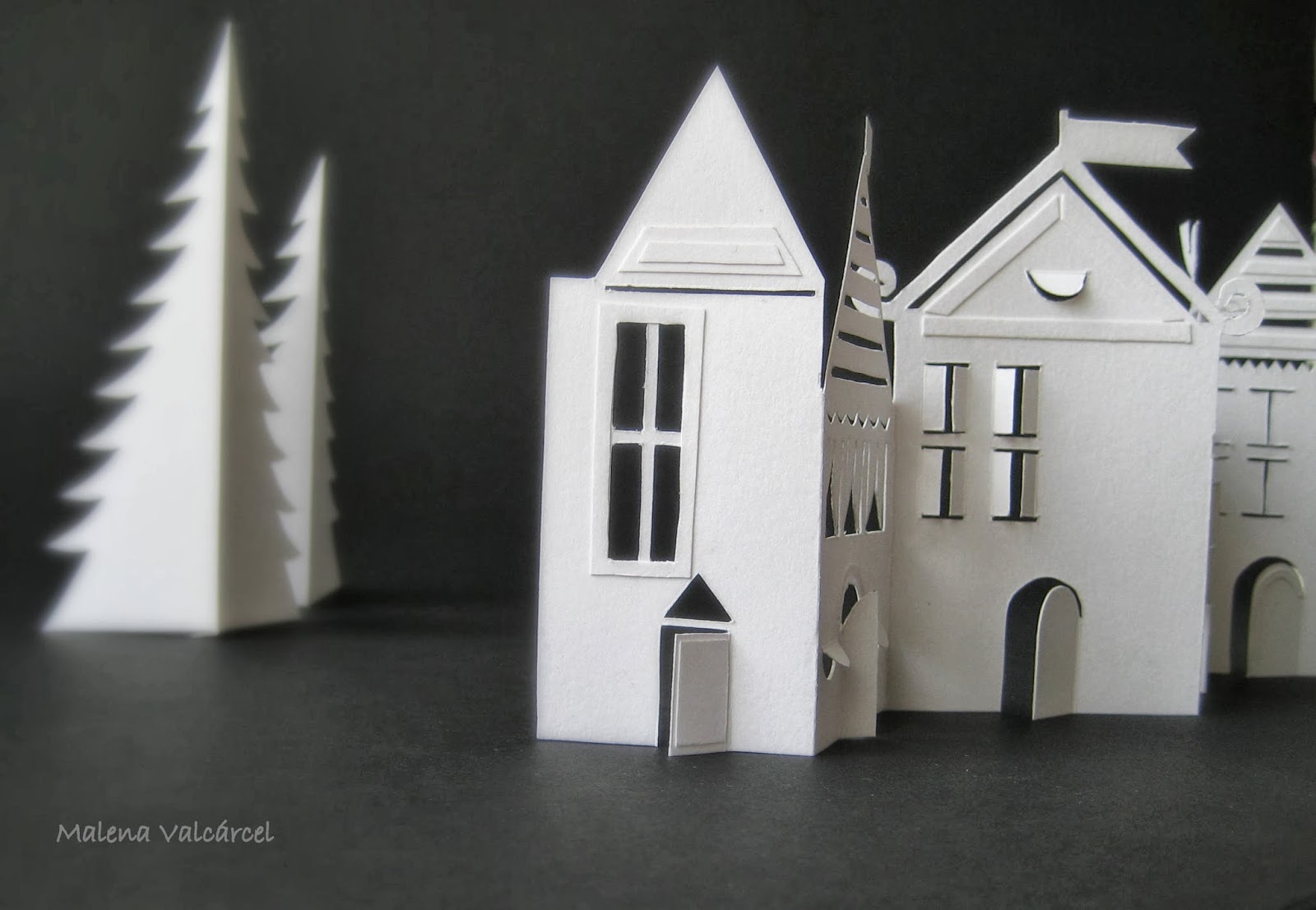 Malena Valcárcel original Art: Casitas de papel / Paper cut houses