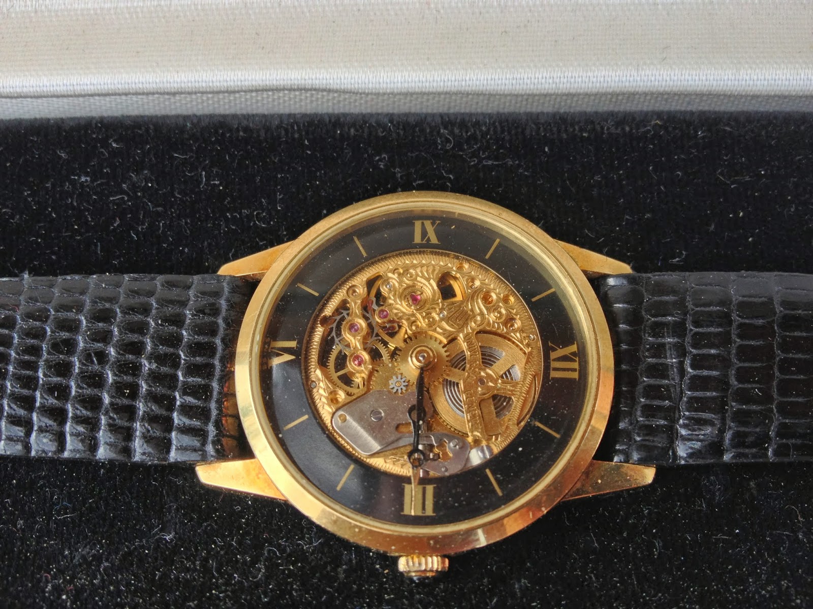 Gannon's Antiques & Art: 18KT Gold Skeleton Watch, Swiss Movement