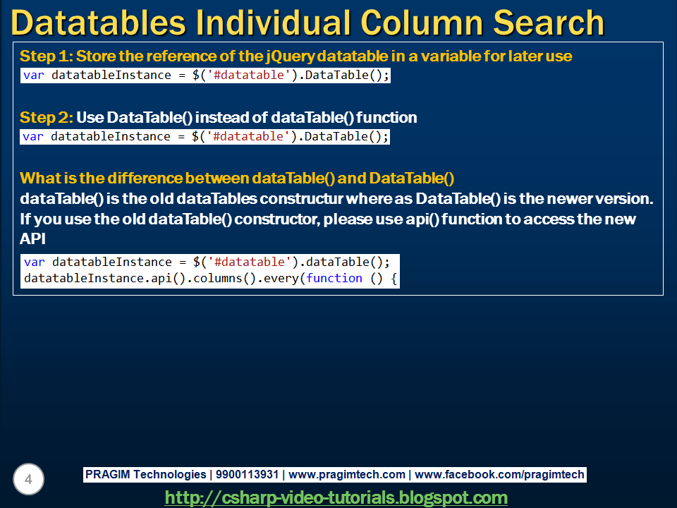 Sql Server Net And C Video Tutorial Jquery Datatables Individual Column Search
