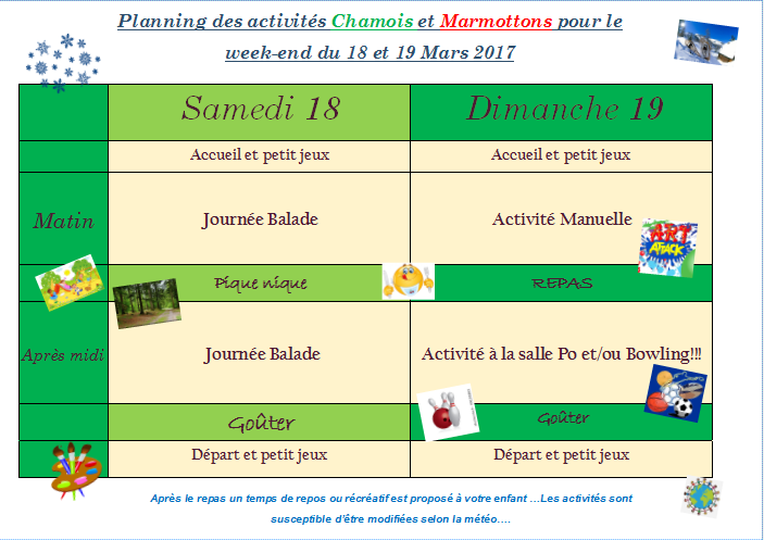 Pôle Enfance Vaujany: Programme des activités pour le week end du 18 et ...