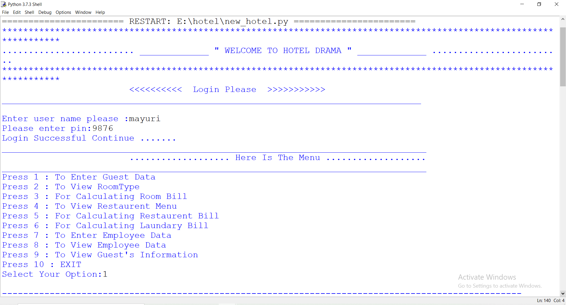 Hotel Management using Python and MySQL