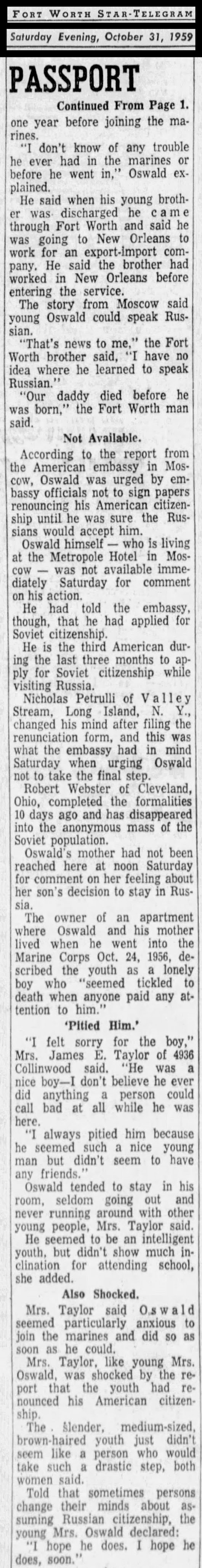 DVP's JFK ARCHIVES: PRE-ASSASSINATION NEWSPAPER ARTICLES ABOUT LEE ...