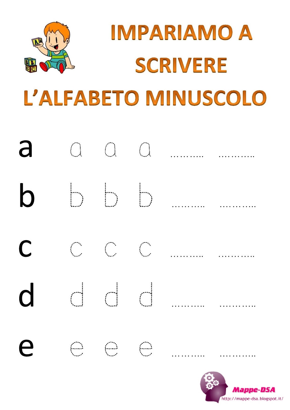 IMPARIAMO A SCRIVERE L'ALFABETO MINUSCOLO