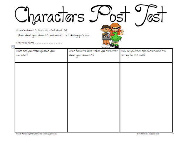 3 Teacher Chicks: Free Character Unit Assessments