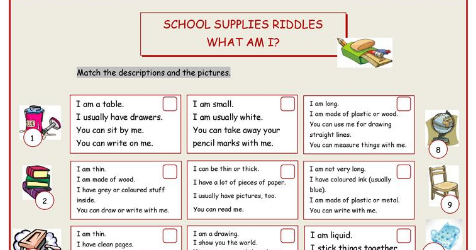 Outstanding Students: School supplies and riddles
