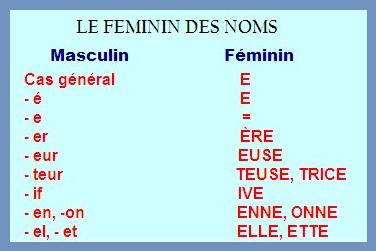 Francés de 2º de Bachillerato (B1): Le féminin des noms